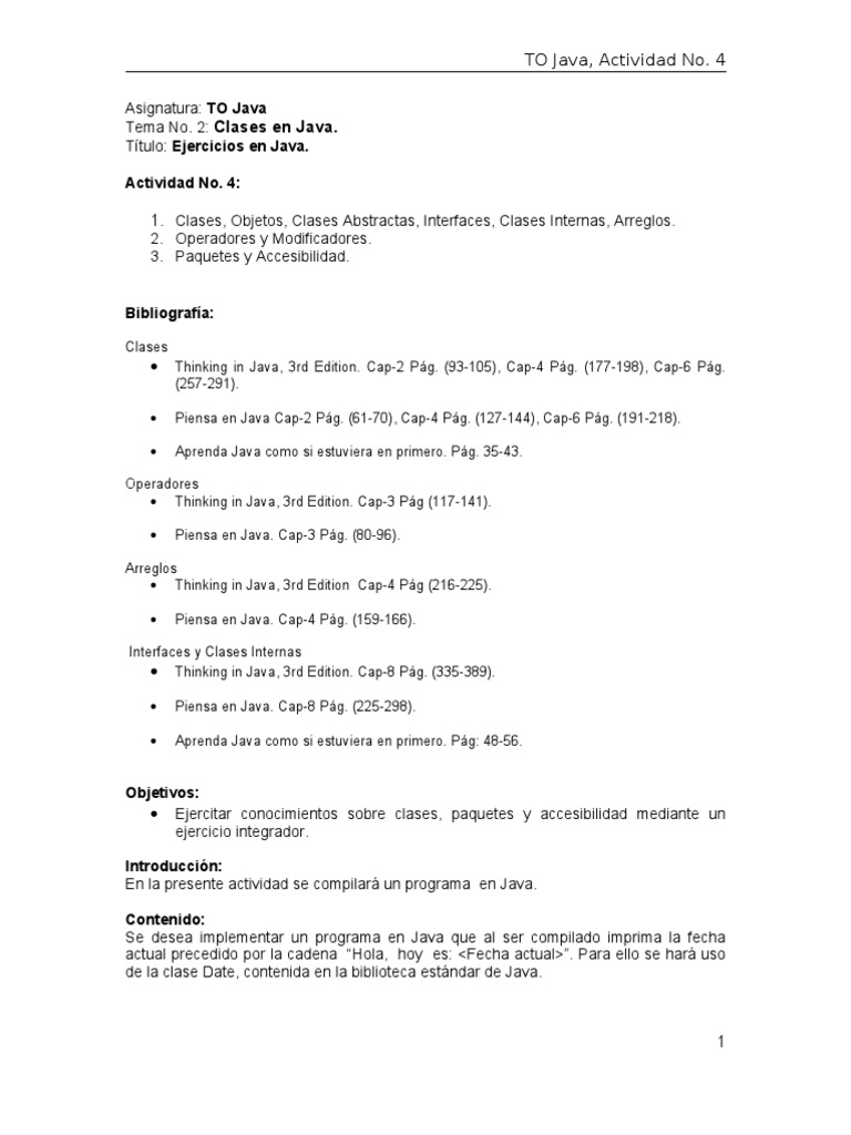 Implementando un programa Java para mostrar la fecha actual y ejercicios sobre clases, objetos y ...