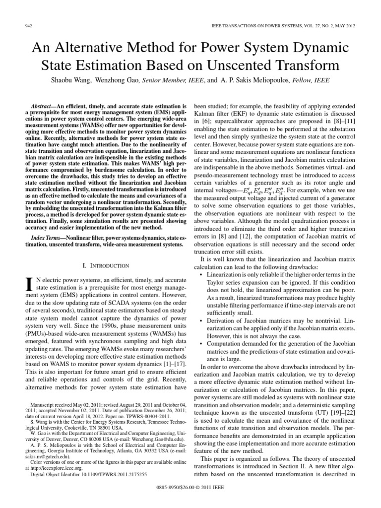 An Alternative Method For Power System Dynamic State Estimation Based