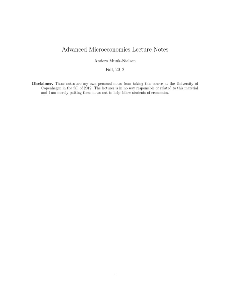 Advanced Microeconomics Lecture Notes | PDF | Linear Subspace ...