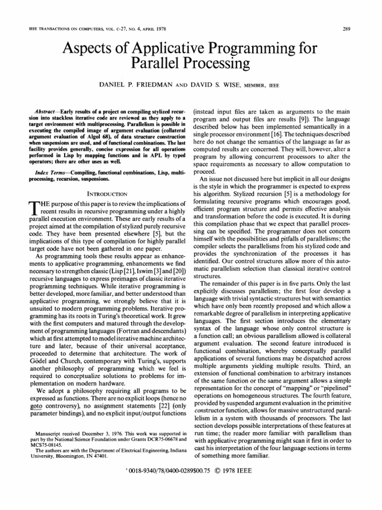 Aspects of Applicative Programming For Parallel Processing | PDF | Parameter (Computer ...