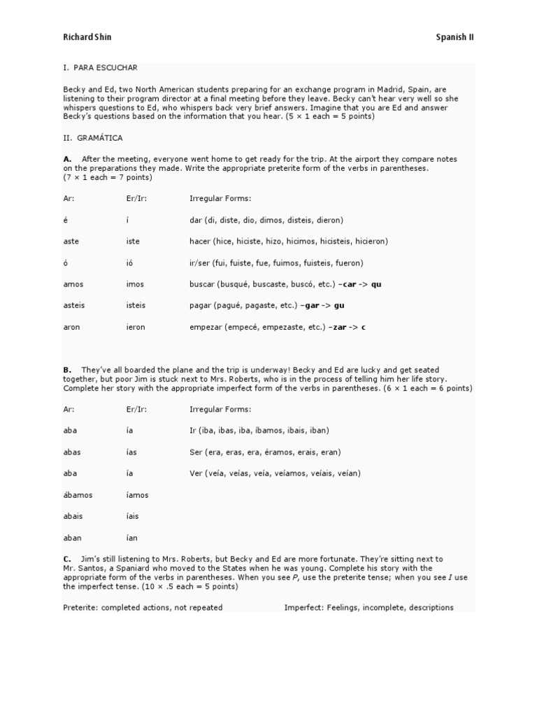 Spanish Final Test Review and Format | PDF | Linguistic Typology ...