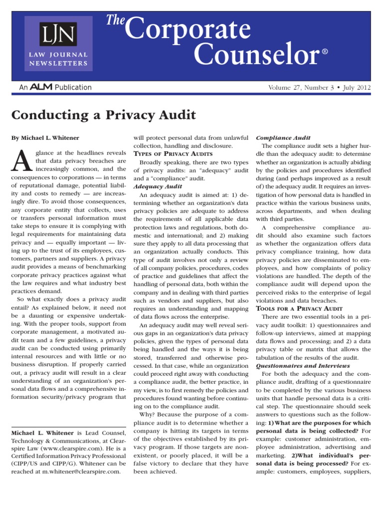 Conducting A Privacy Audit | PDF | Personally Identifiable Information ...