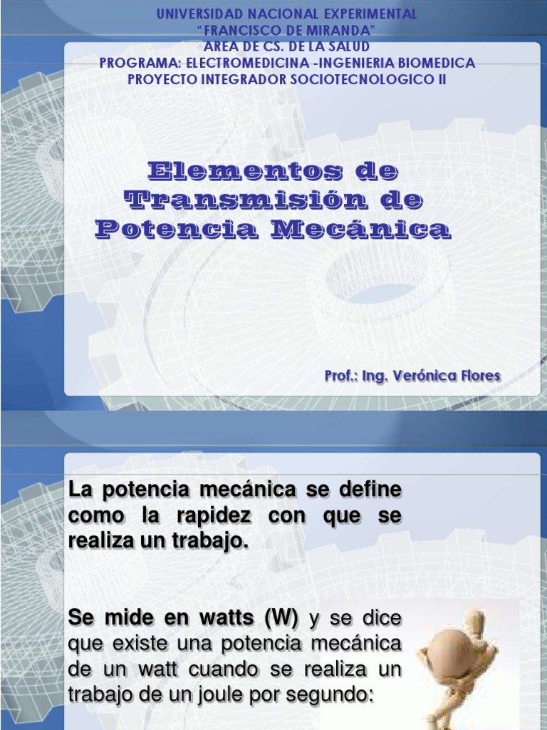 Elementos de Transmisión de Potencia Mecánica | PDF | Engranaje ...