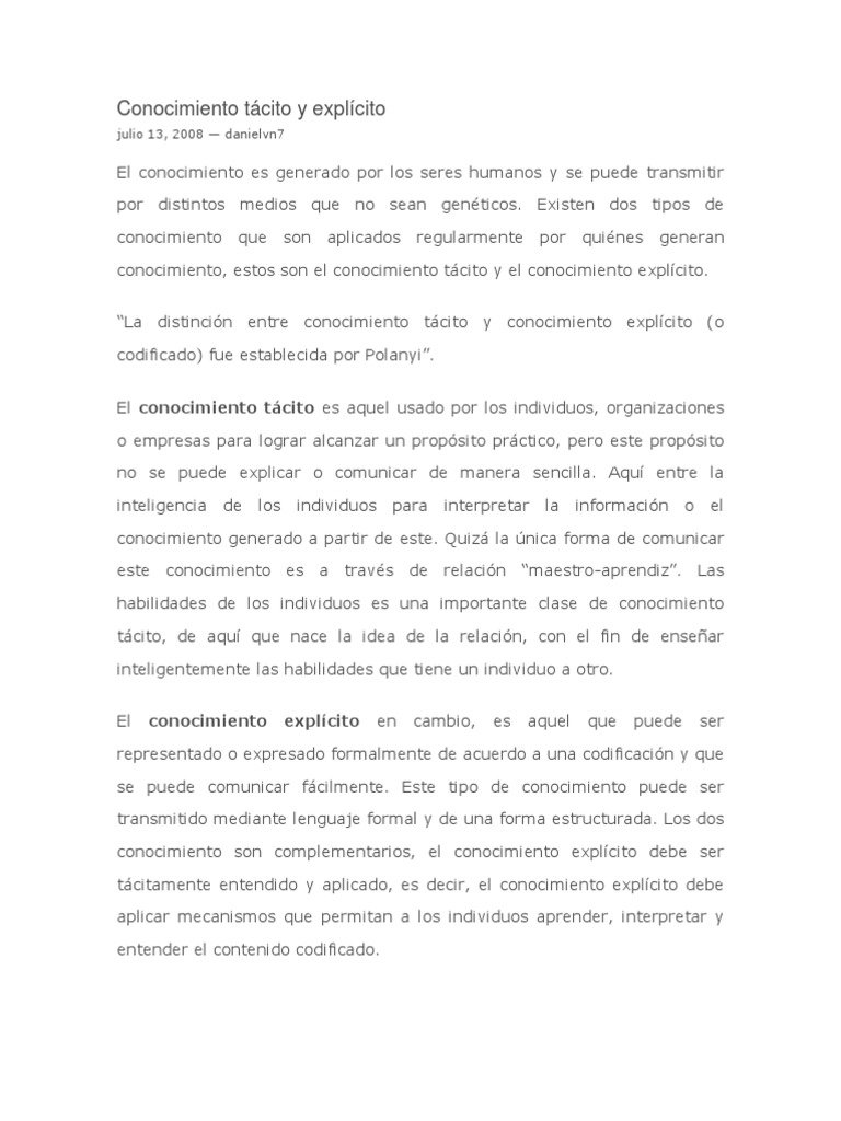 Conocimiento Tácito y Explícito: Definición y Ejemplos | PDF ...