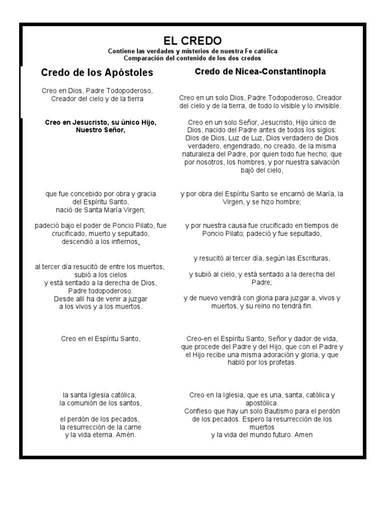 Comparación de los Dos Credos Católicos | PDF | Dios | Creencia ...