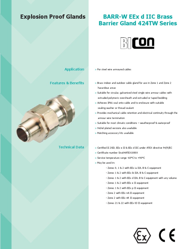 Explosion Proof Cable Glands Prysmian Barrier Glands (424TW) For SWA ...