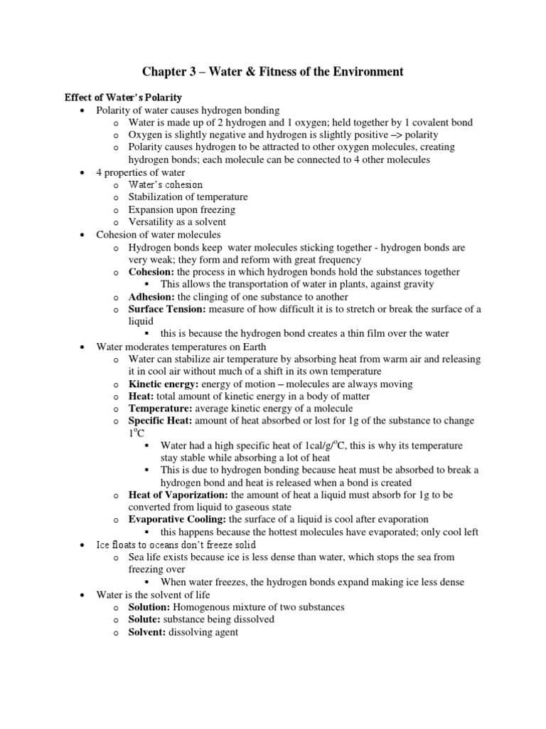 AP Bio Notes | PDF | Properties Of Water | Oxygen