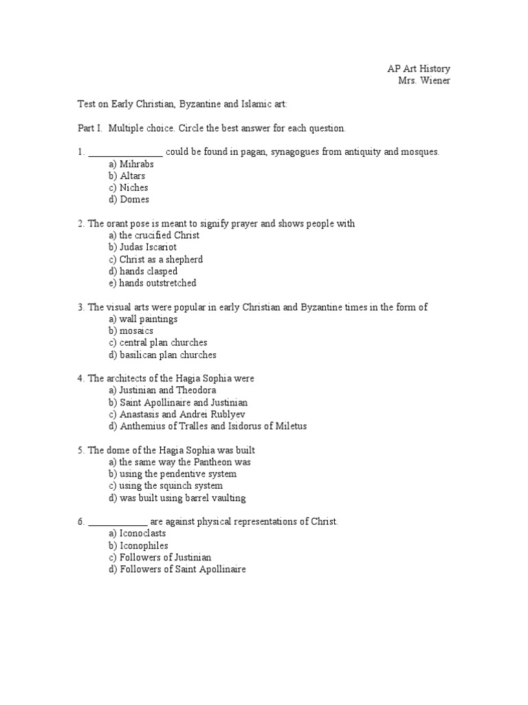 Early Christian & Byzantine Art Test | PDF | Mosaic | Religion And Belief