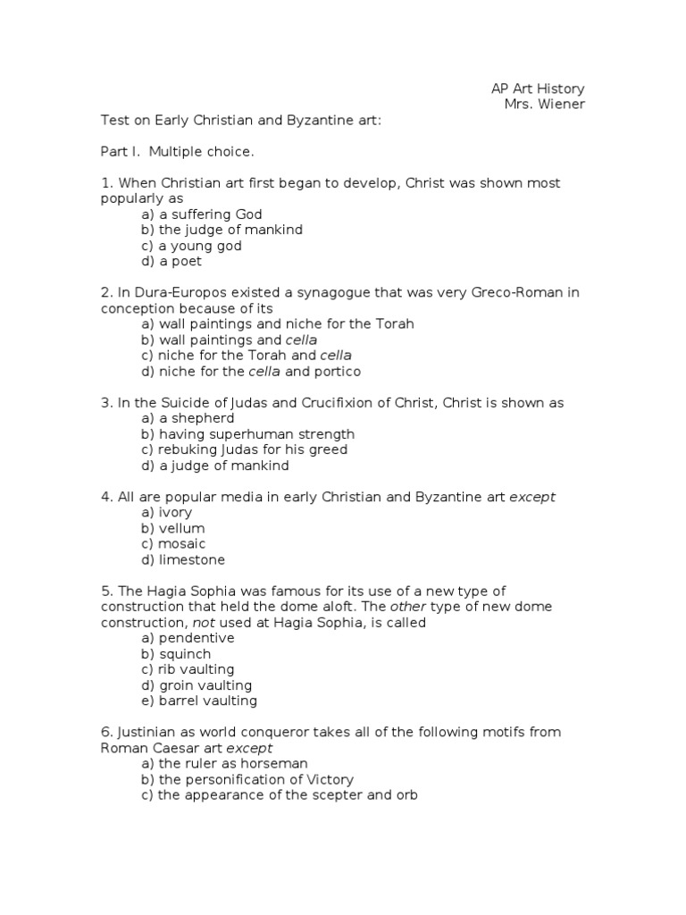 Test On Early Christian and Byzantine Art 2011 | PDF | Mosaic ...