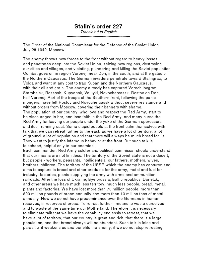 Stalin Order 227 | PDF | International Security | International Relations