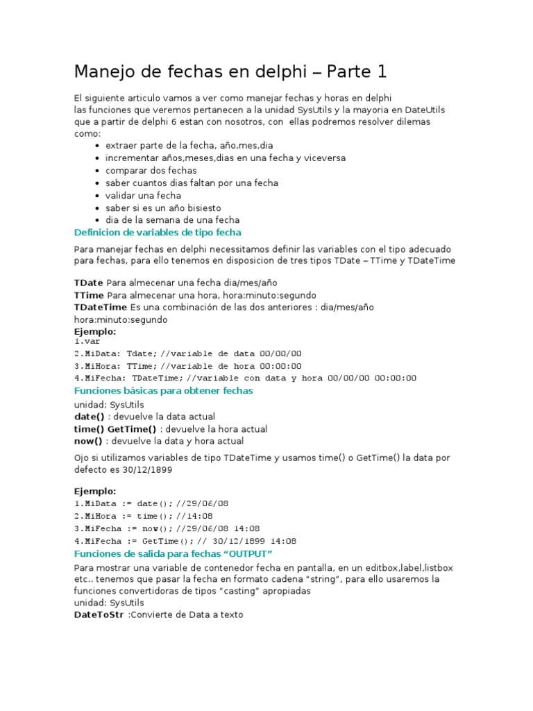 Manejo de Fechas en Delphi | PDF | Programación de computadoras ...