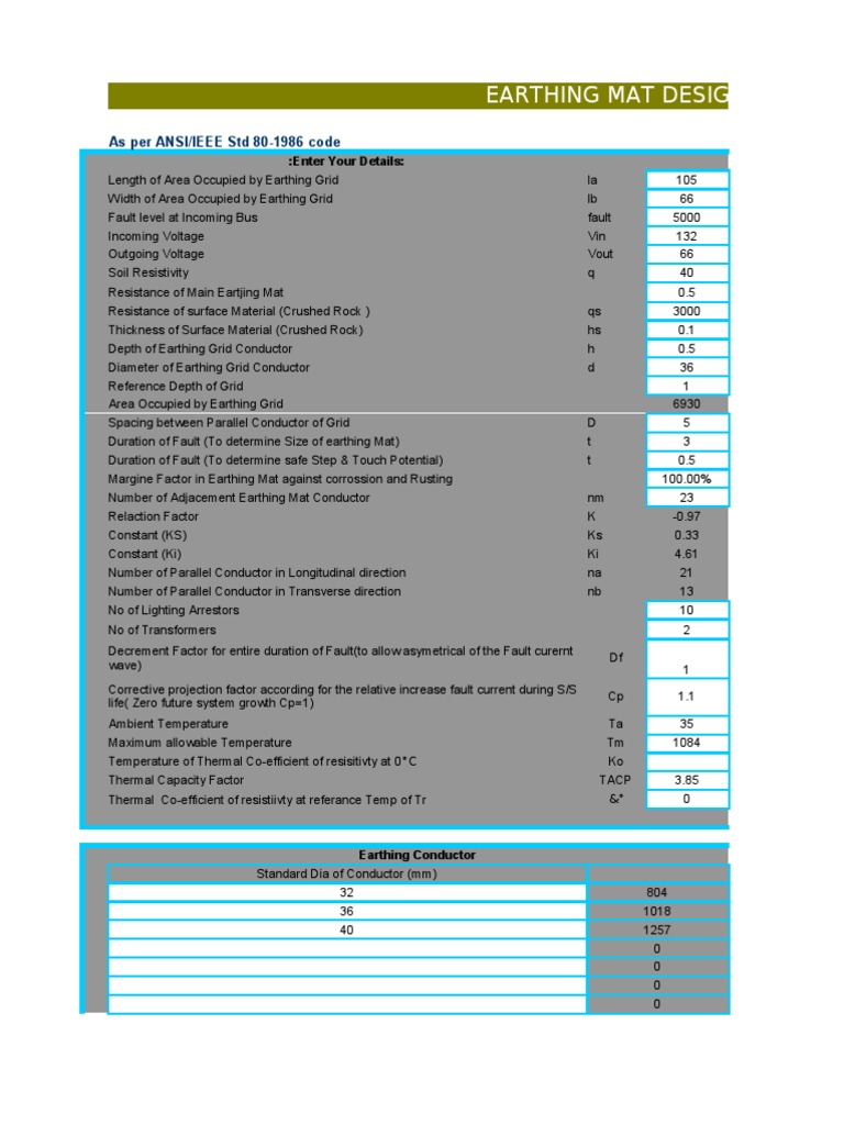 Earthing Mat Design For Sub Station: As Per ANSI/IEEE STD 80-1986 Code | PDF | Electrical ...