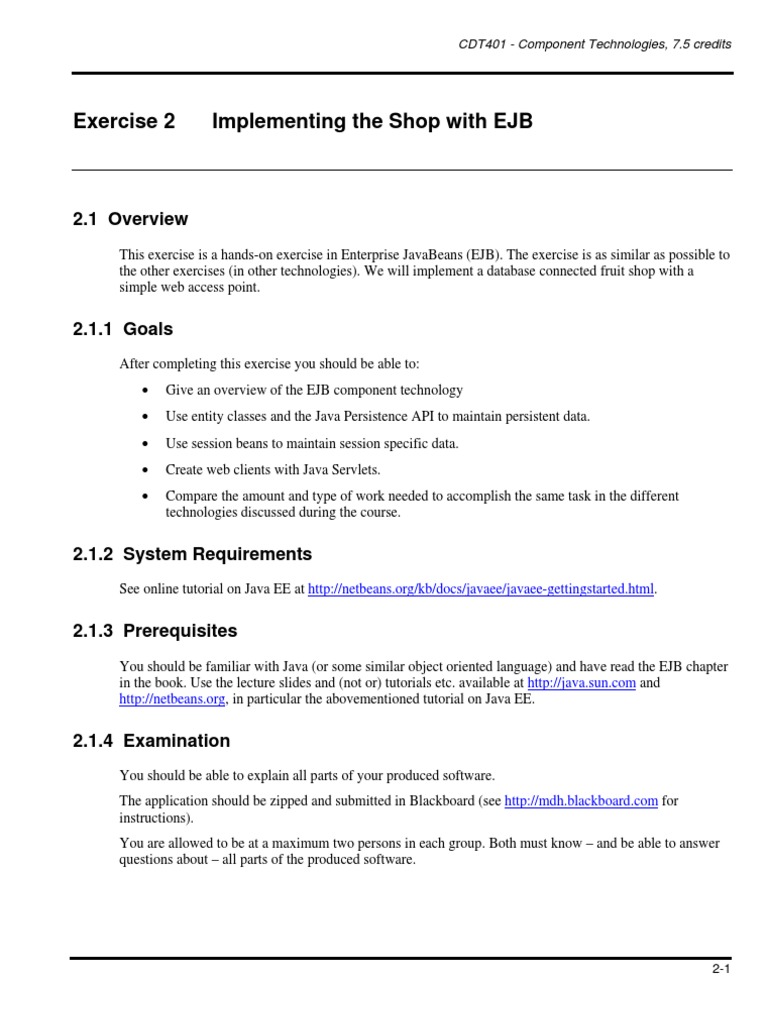 Exercise 2 Implementing The Shop With EJB: 2.1 Overview | PDF | Enterprise Java Beans | Java ...