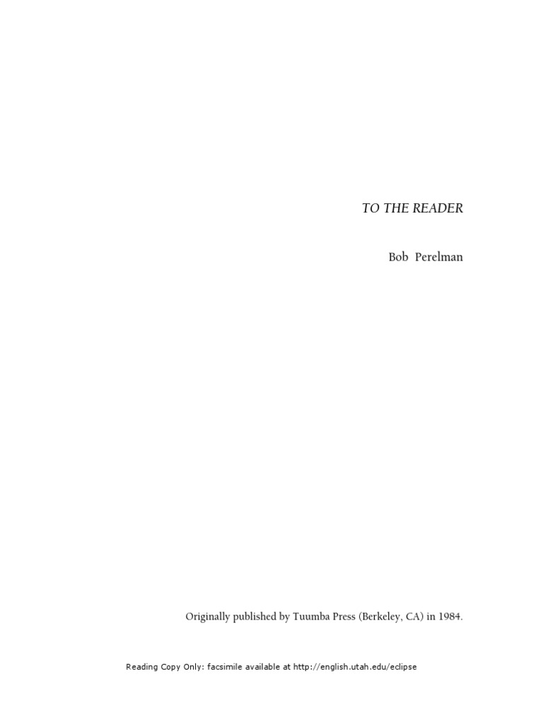 Bob Perelman - Reader | PDF | Nature