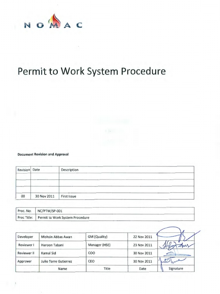 PTW System Procedure | PDF | Risk | Safety
