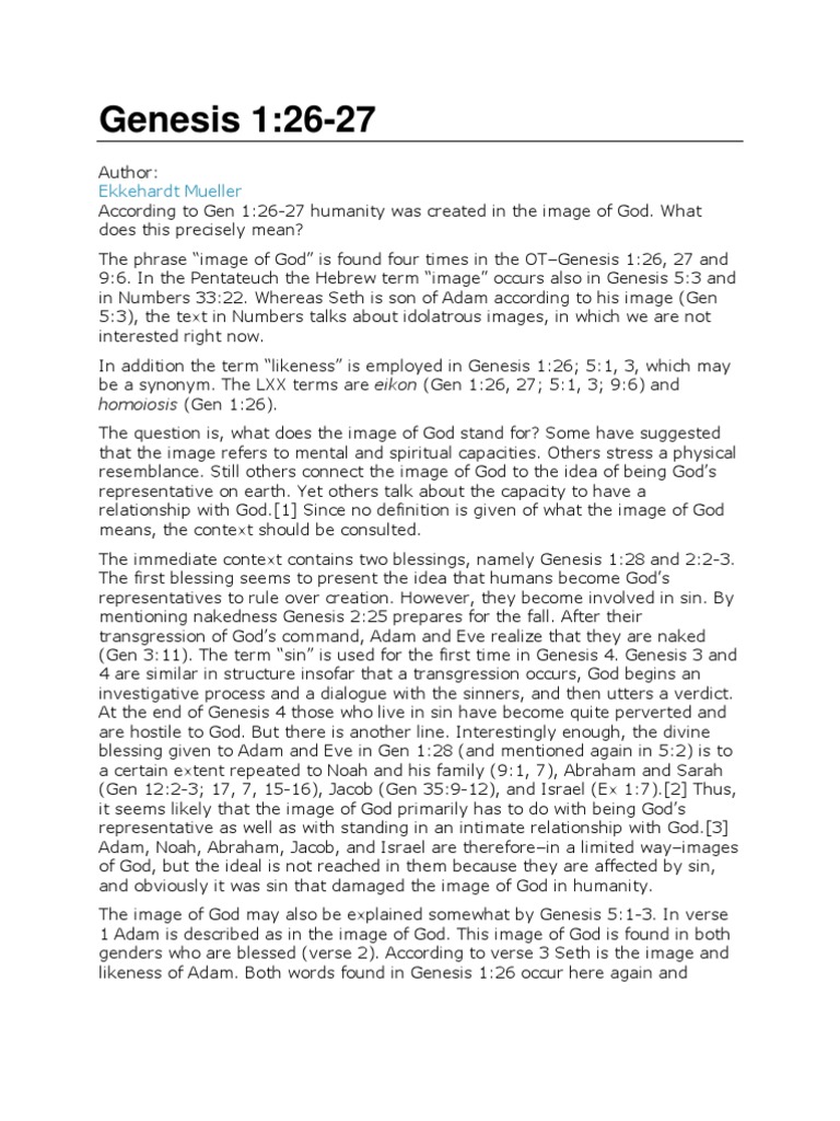 Genesis 1 Verses 26-27 Commentary | PDF | Image Of God | Adam And Eve