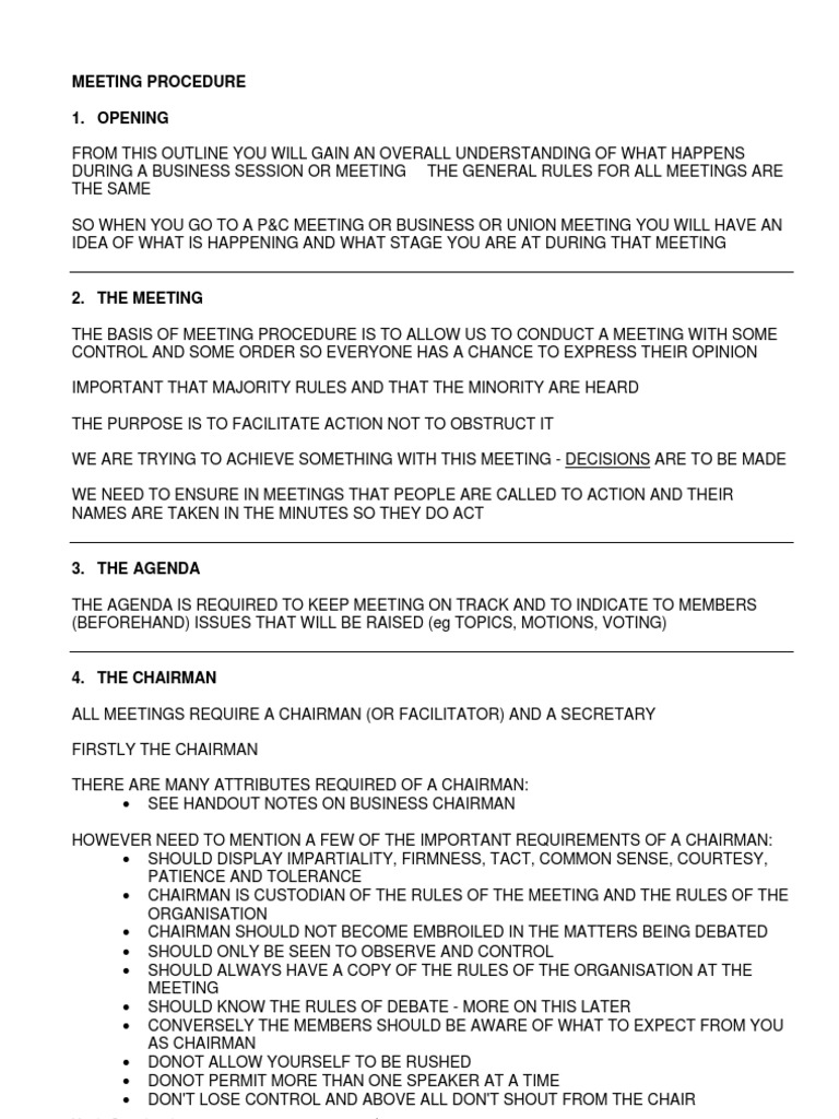 Meeting Procedures | PDF | Quorum | Agenda (Meeting)