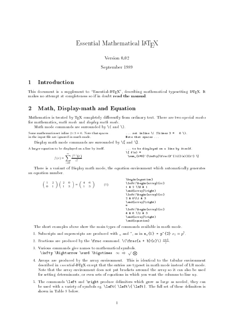 Essential Math Latex - Ps | PDF | Te X | Matrix (Mathematics)