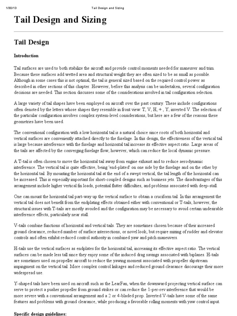 Tail Design and Sizing | PDF | Empennage | Stall (Fluid Mechanics)