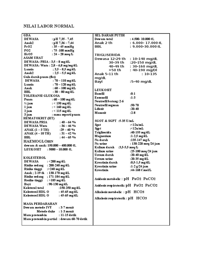 Nilai Lab. Normal | PDF