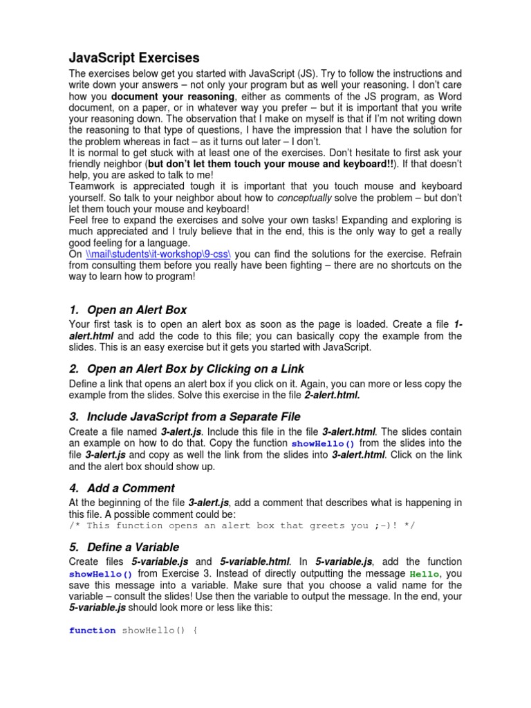 9 Javascript Exercises Pdf Function Mathematics Java Script 