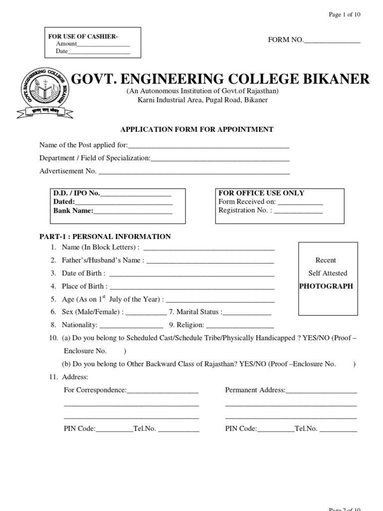GEC Bikaner Application Form | PDF | Doctor Of Philosophy | Qualifications