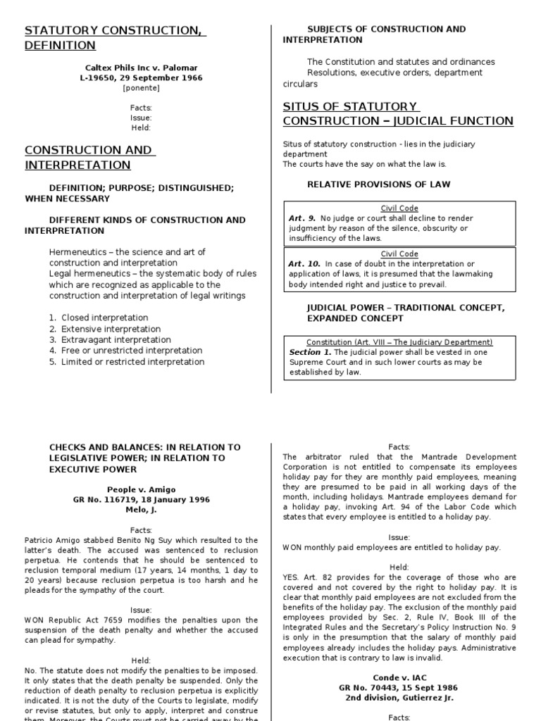 Statutory Construction,: Subjects of Construction and Interpretation ...