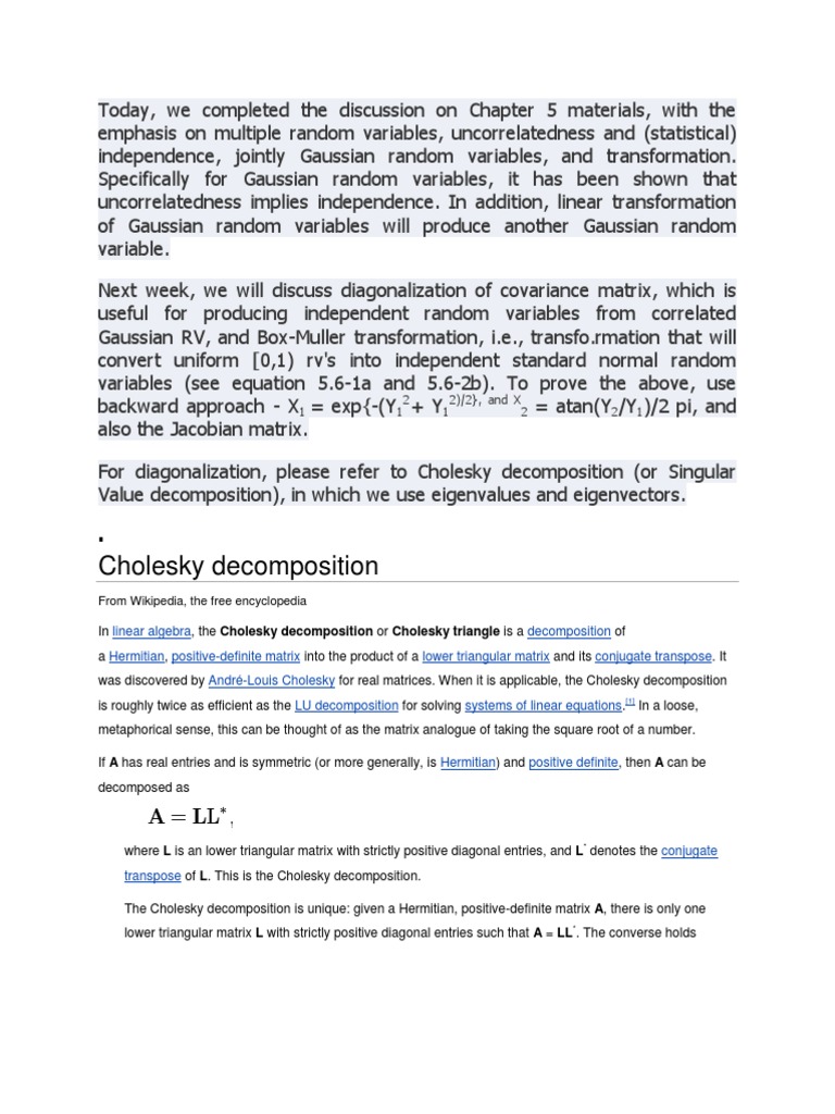 Cholesky Decomposition: 1 1 2 1 2) /2), and X 2 2 1 | PDF | Matrix ...