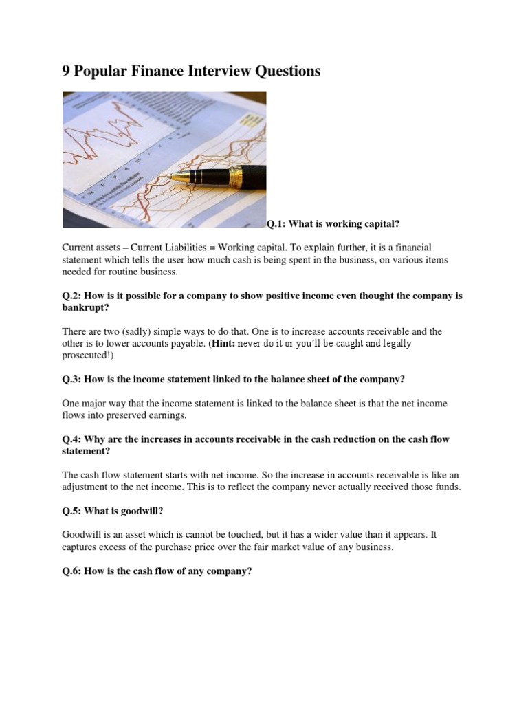 9 Popular Finance Interview Questions | PDF | Cash Flow Statement | Expense