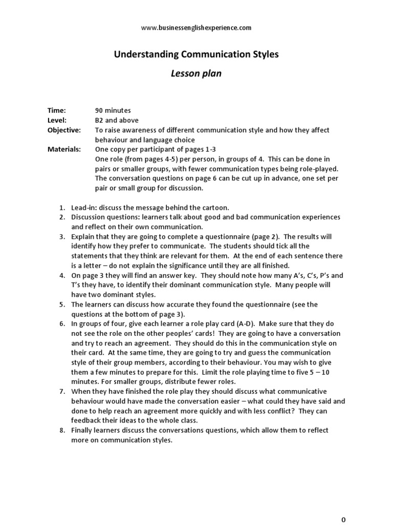 Understanding Communication Styles: Lesson Plan | PDF | Conversation ...