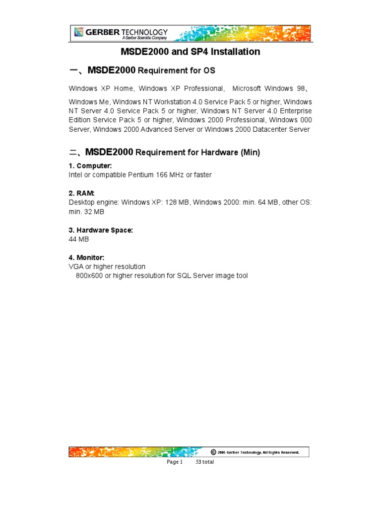 一、MSDE2000: MSDE2000 and SP4 Installation | PDF | Windows 2000 | Windows Server 2003