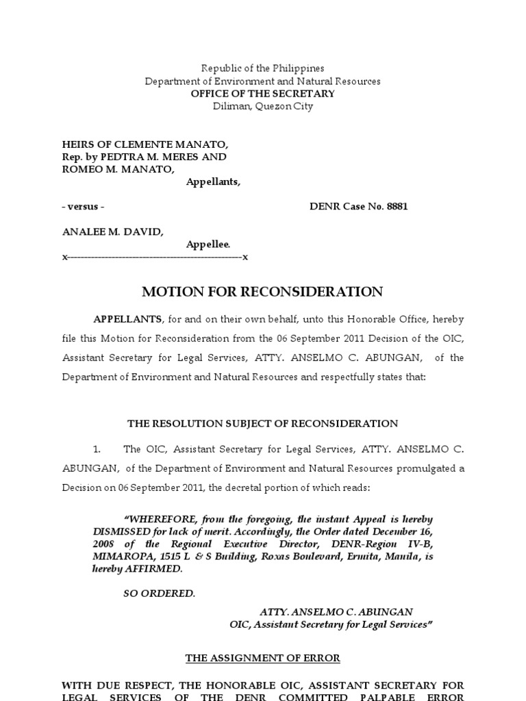 Motion For Reconsideration | PDF | Affidavit | Employment
