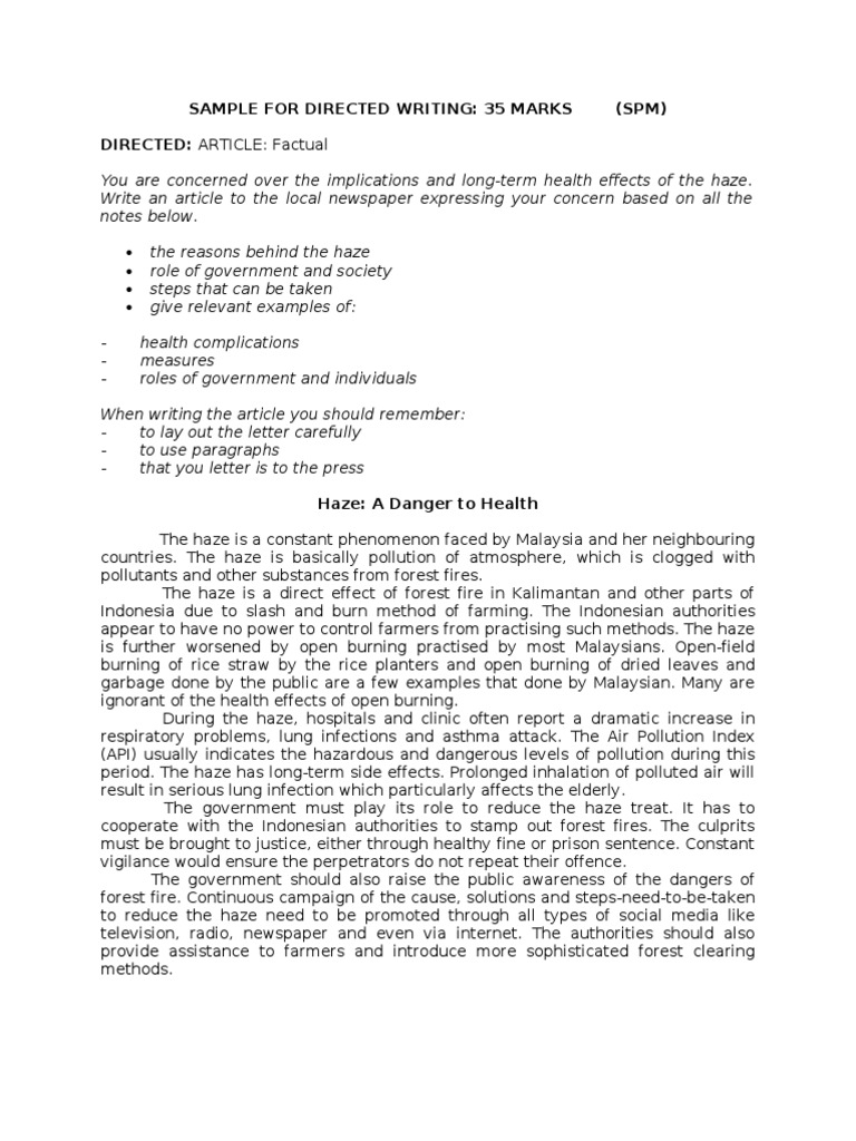 Sample For SPM Directed Writing | PDF