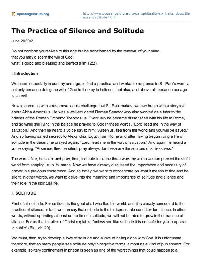 1 - The Practice of Silence and Solitude #1 of 6 Basic Traits | PDF ...