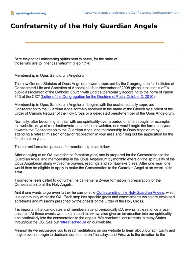 Confraternity of The Holy Guardian Angels | PDF | Sacred | Catholic Church