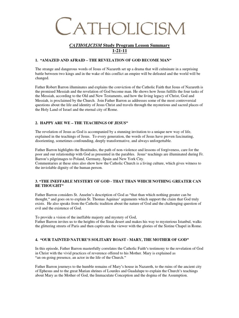 CATHOLICISM - Study Program Lesson Summaries | PDF | Catholic Church ...