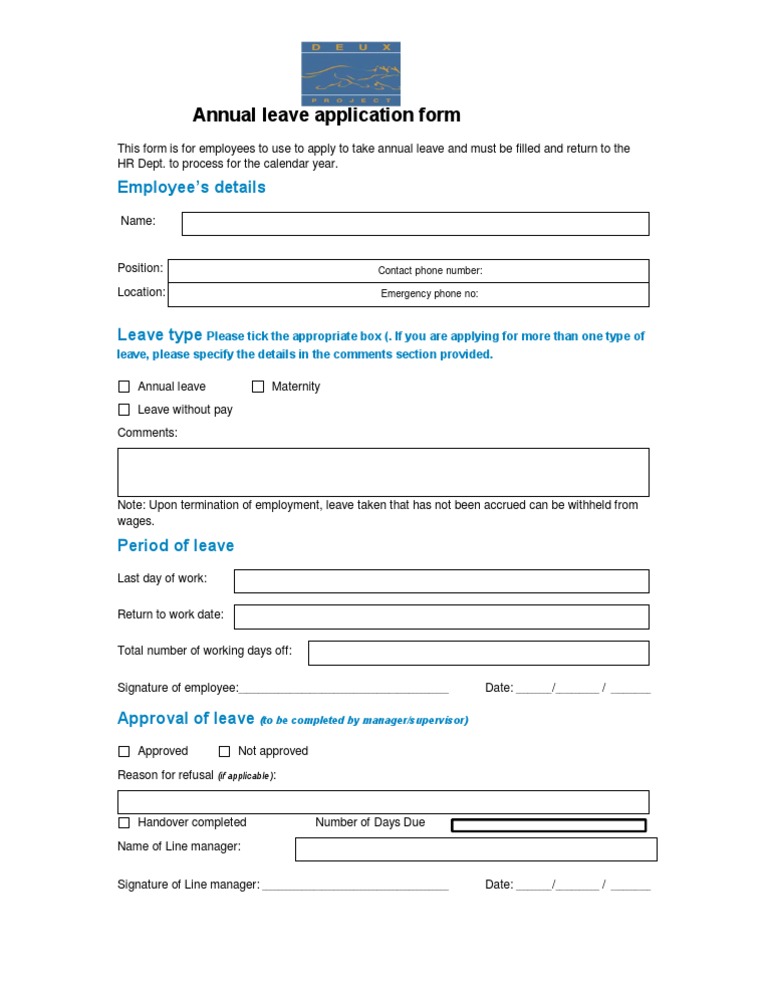 Annual Leave Application Form: Employee's Details | PDF