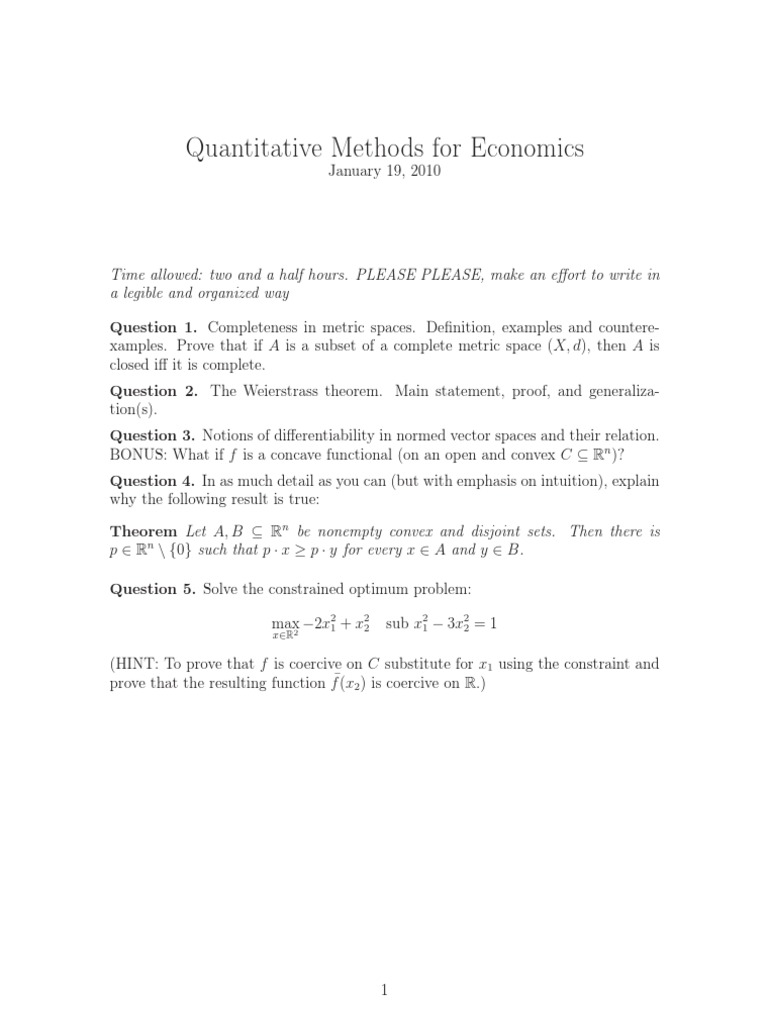 Quantitative Methods For Economics | PDF | Continuous Function | Metric Space