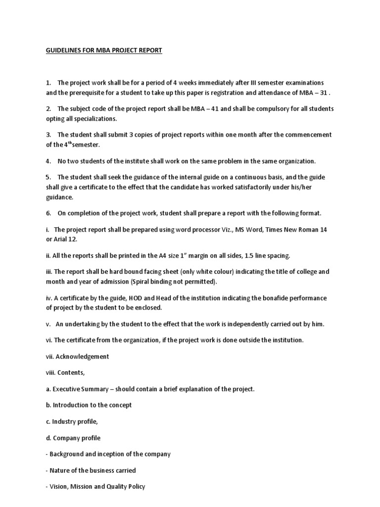 Guidelines For Mba Project Report | PDF | Strategic Management | Statistics