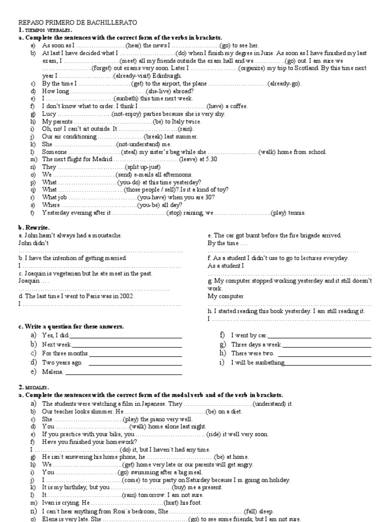 Bachillerato 1 Verb Tenses and Grammar Review | PDF | Ellipsis