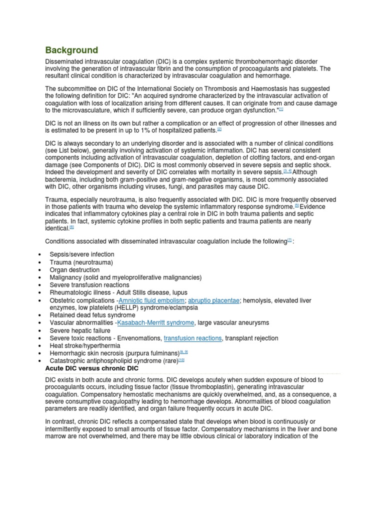 Background: Acute DIC Versus Chronic DIC | PDF | Coagulation | Platelet