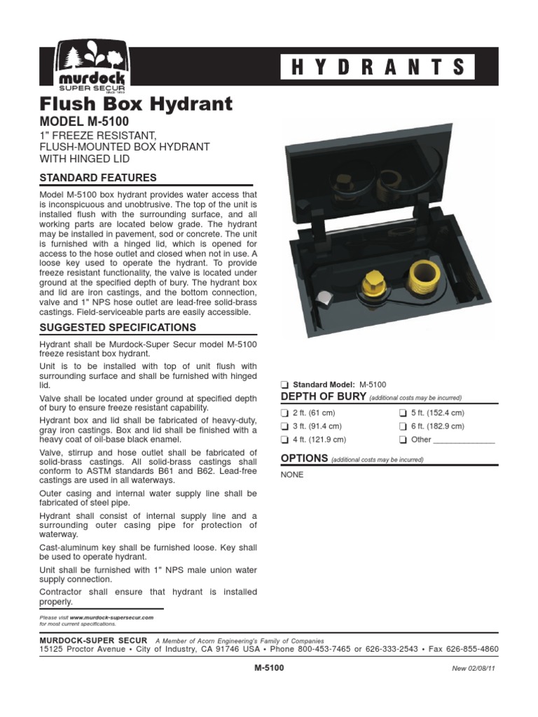 Flush Box Hydrant: MODEL M-5100 | PDF | Building Materials | Building ...