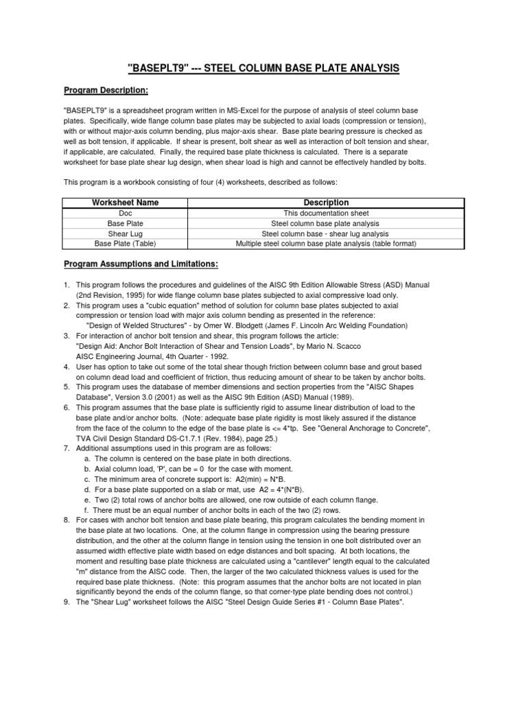 Base Plate Anchor Bolt Design | PDF | Column | Structural Steel