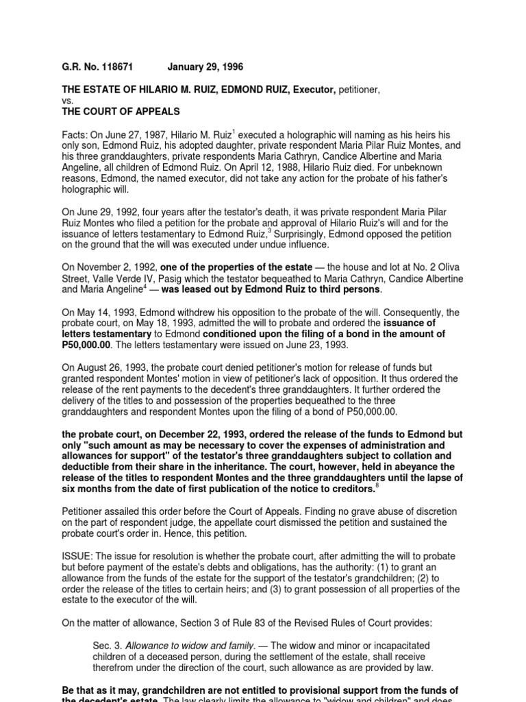 Probate Dispute Over Hilario Ruiz's Estate | PDF | Probate | Will And ...