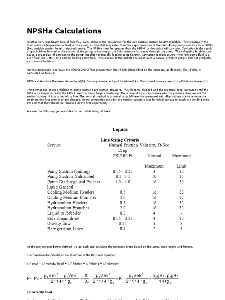 Npsha Calculations: Liquids Line Sizing Criteria | PDF | Pump | Pressure