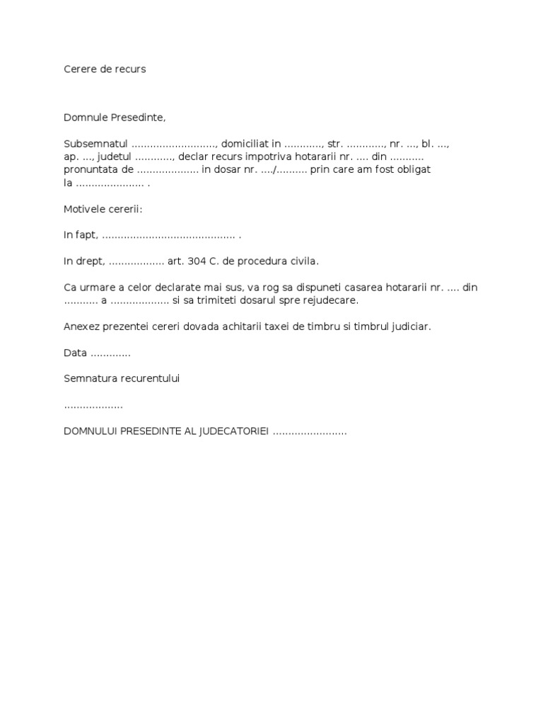 Model Cerere de Recurs | PDF