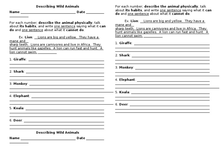Describing Wild Animals | PDF | Language Arts & Discipline | Foreign ...