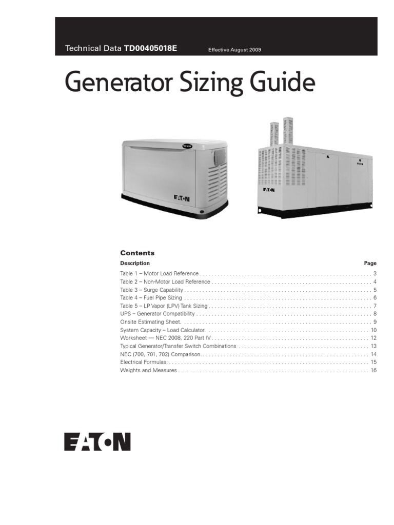 Generator Sizing Guide | PDF Generator Sizing Guide | PDF