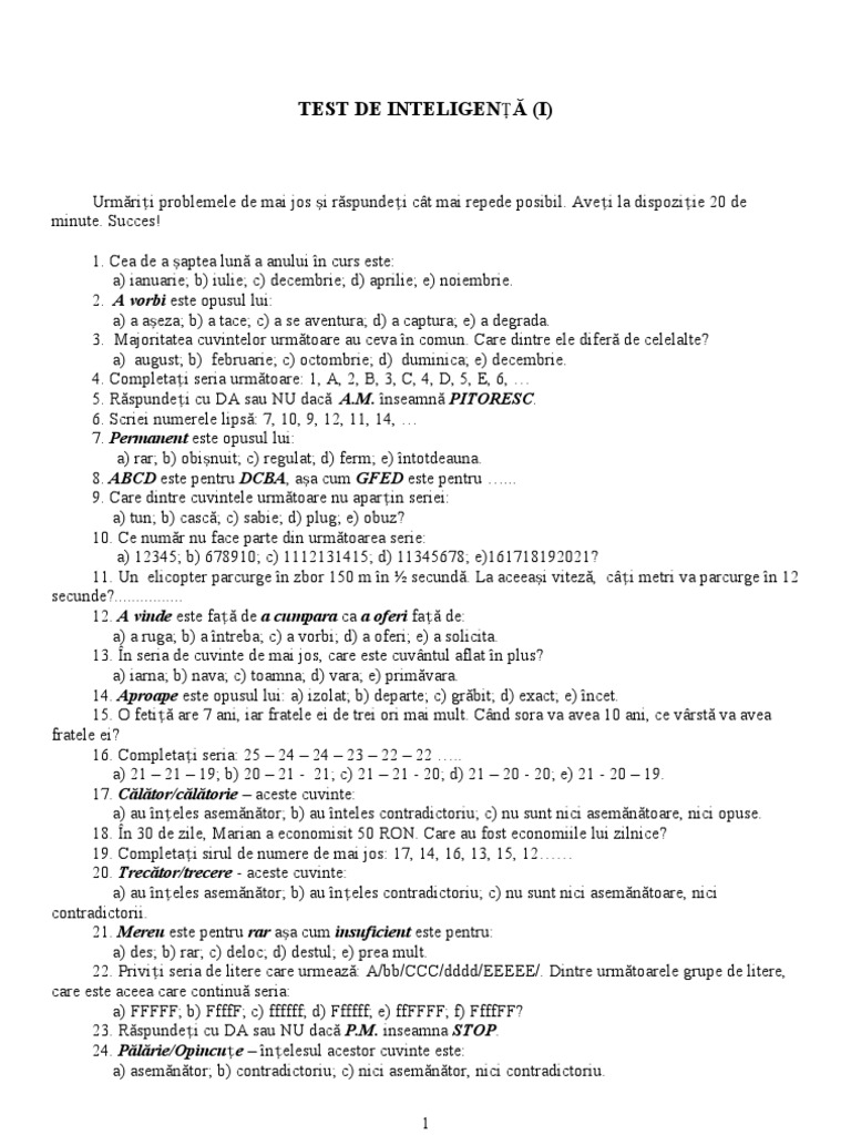Test de Inteligenta | PDF