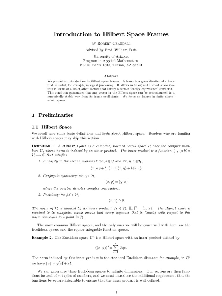 Hilbert Space Frames Representation | PDF | Operator (Mathematics) | Basis (Linear Algebra)